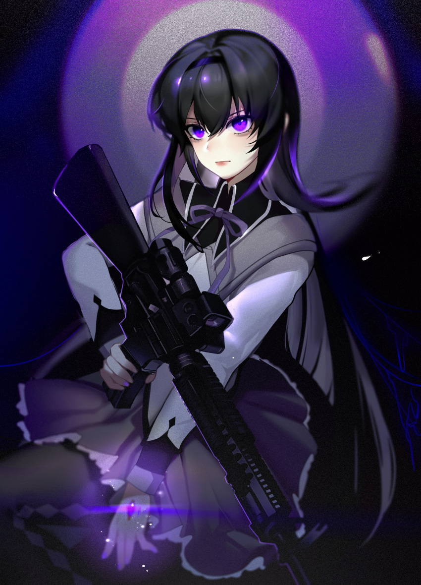 Safebooru - absurdres akemi homura black hair dress gun highres holding ...