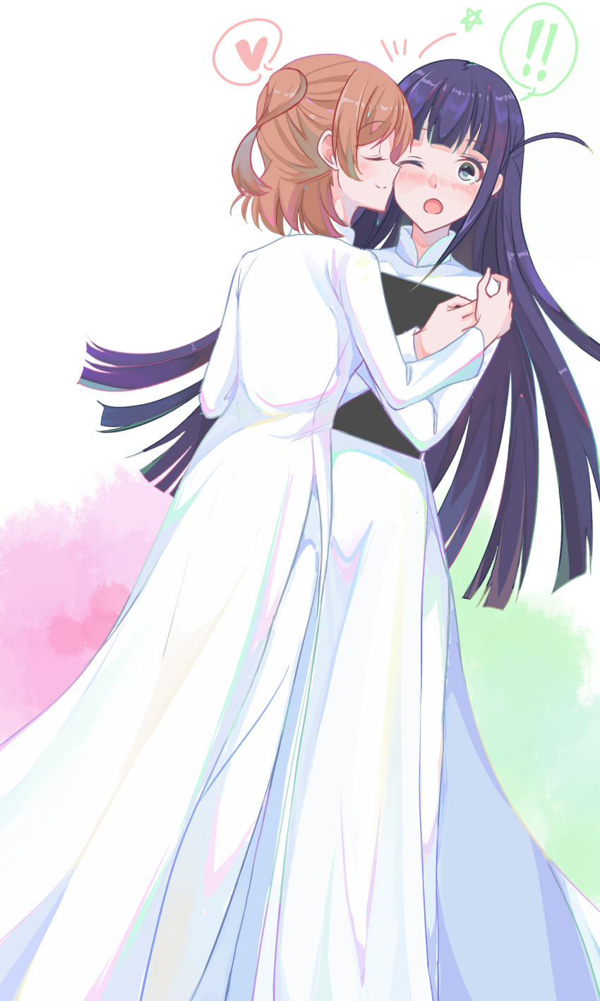 Safebooru - 2girls absurdres aijou karen blush brown hair cheek press closed eyes closed mouth ...