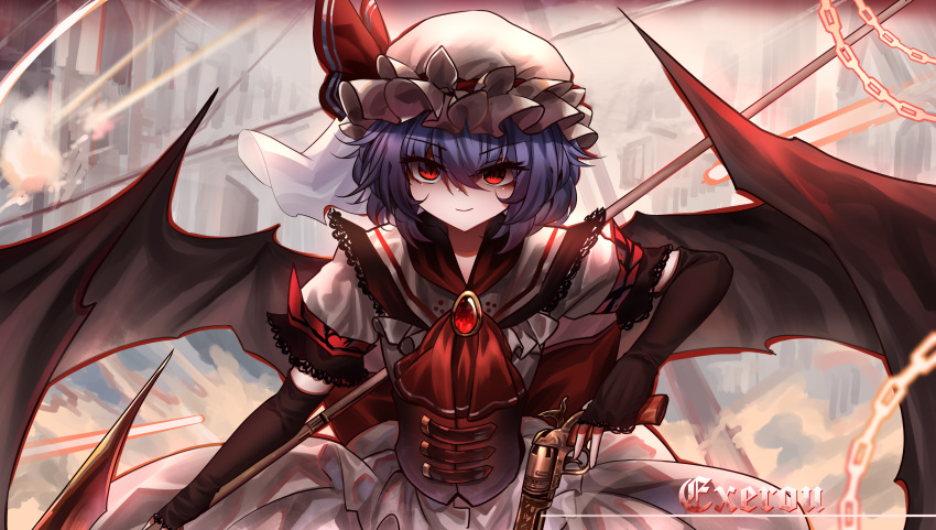 Safebooru - 1girl absurdres ascot bat wings black gloves chain closed mouth commentary request ...