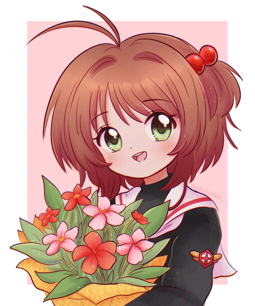 Safebooru - 1girl antenna hair blush bouquet brown hair cardcaptor ...