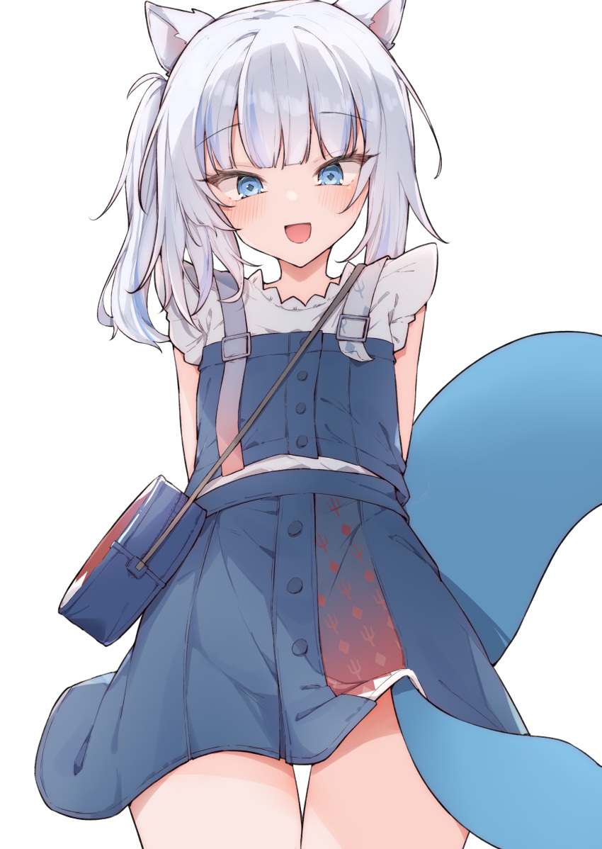 Safebooru - 1girl absurdres airenif animal ears arm behind back bag blue eyes blue skirt cat ...