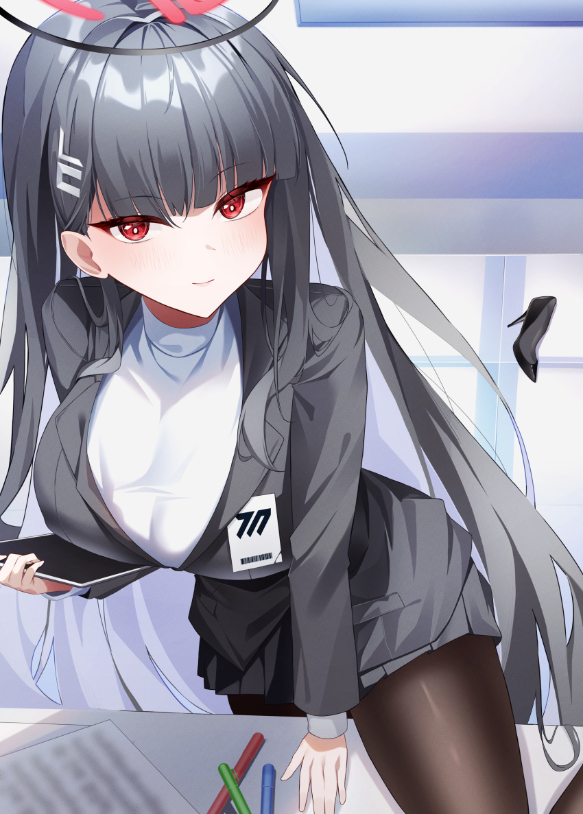 Safebooru - 1girl absurdres black hair black jacket black pantyhose black skirt blue archive ...