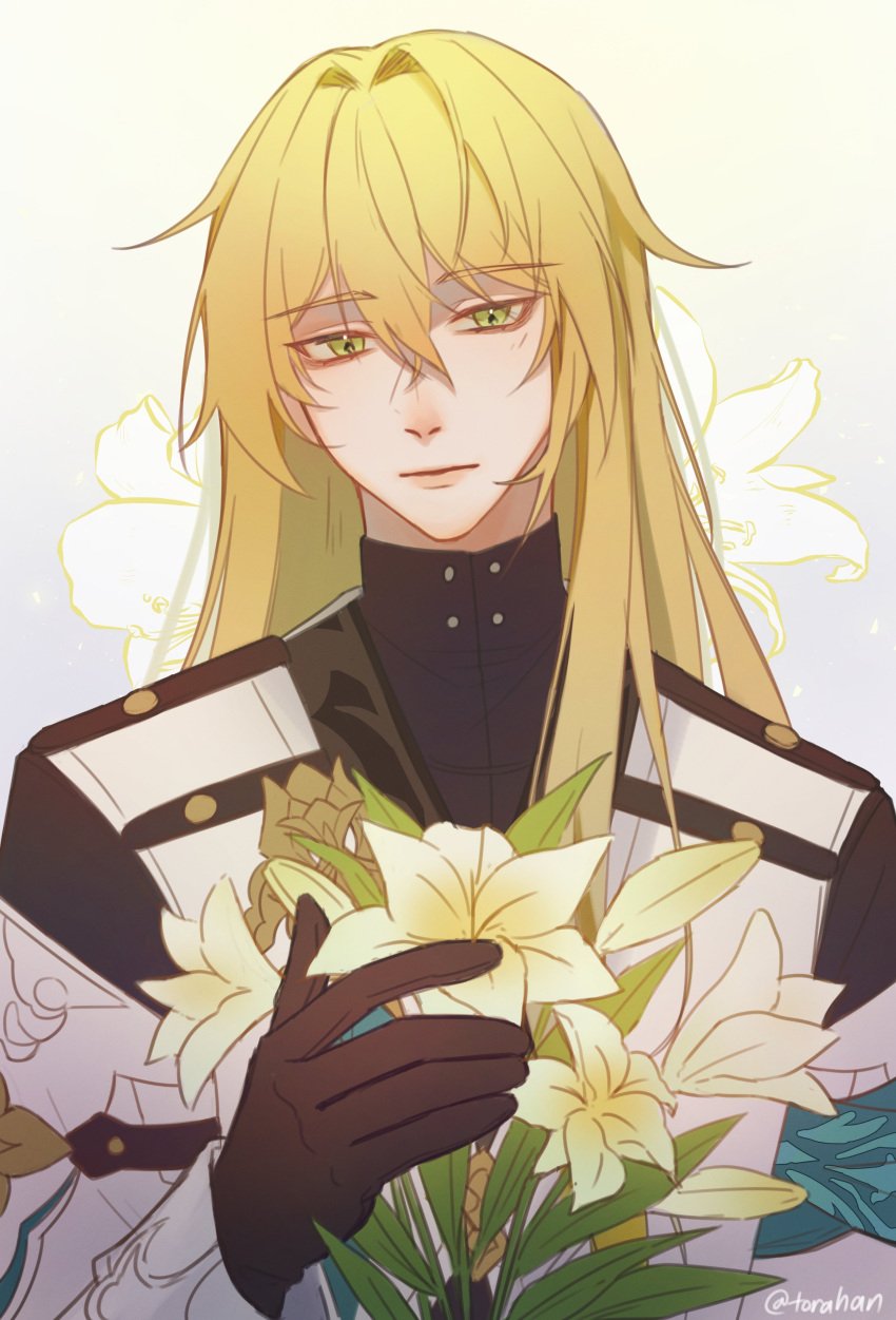 Safebooru - 1boy absurdres bishounen black gloves blonde hair flower gloves highres honkai: star ...