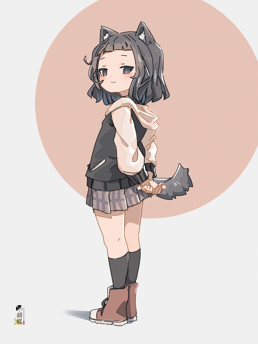 Safebooru - 1girl animal ear fluff animal ears arms behind back black hair black jacket black ...