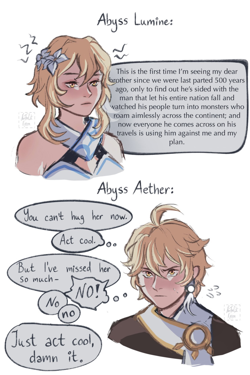 Safebooru - 1boy 1girl aether (genshin impact) ahoge artist name bare ...