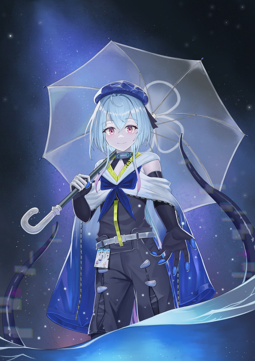 Safebooru - 1boy arknights beret black shirt black shorts blue hair elbow gloves gloves hat ...