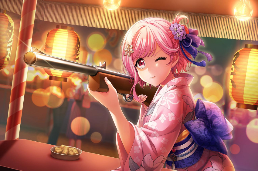 Safebooru - d4dj dress kimono pink eyes sakurada miyu short hair smile wink | 4506813