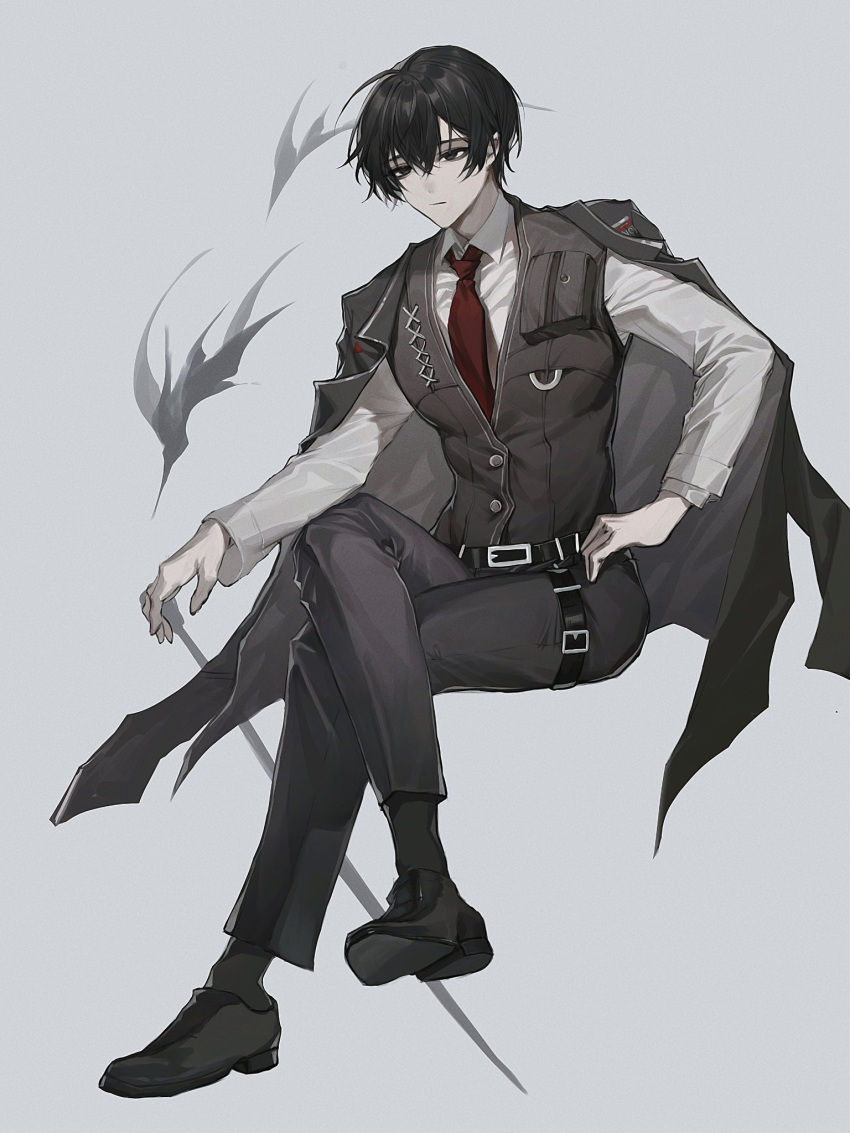 Safebooru - 1boy belt black belt black coat black footwear black hair black pants black socks ...