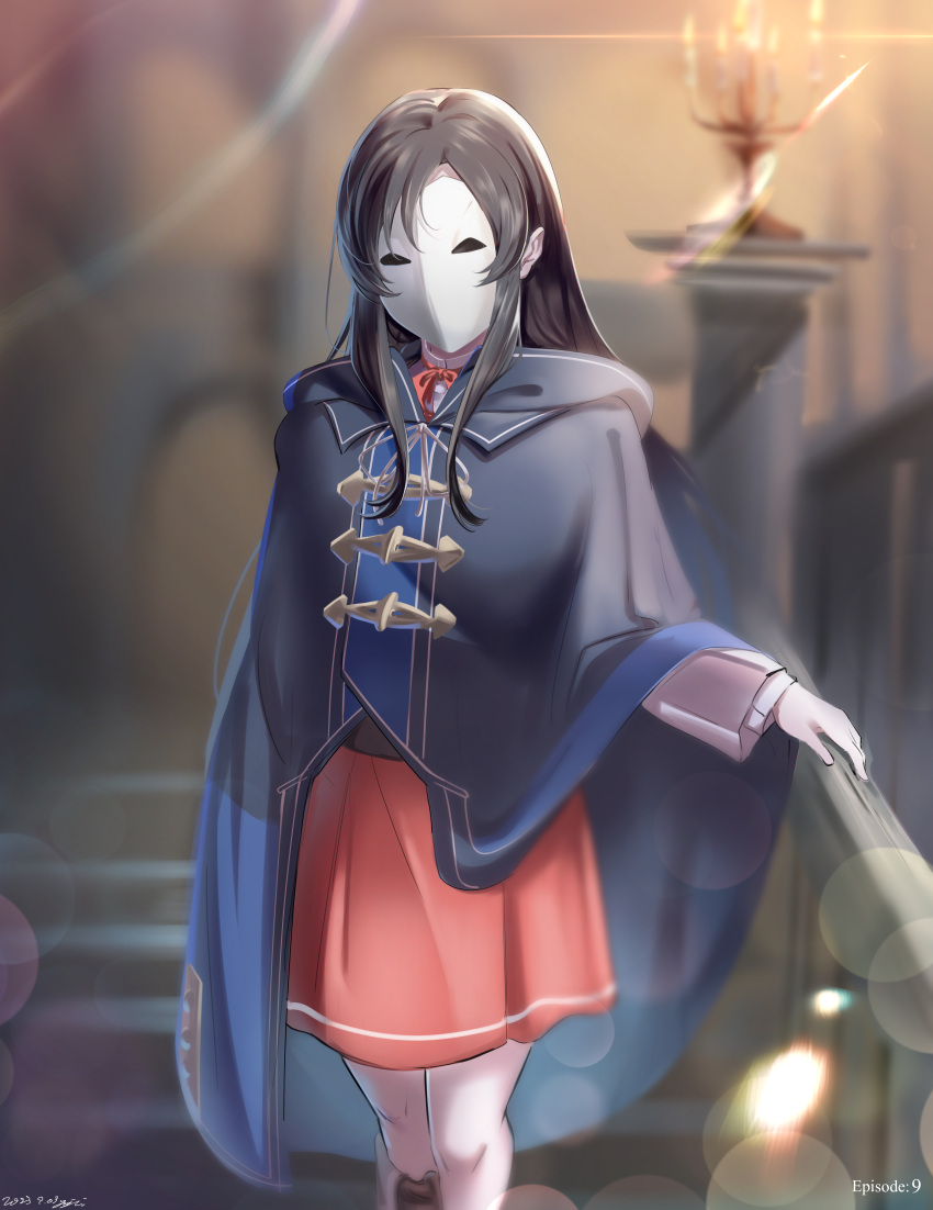 Safebooru - 1girl absurdres black cloak black hair candle candlestand cloak highres indoors long ...