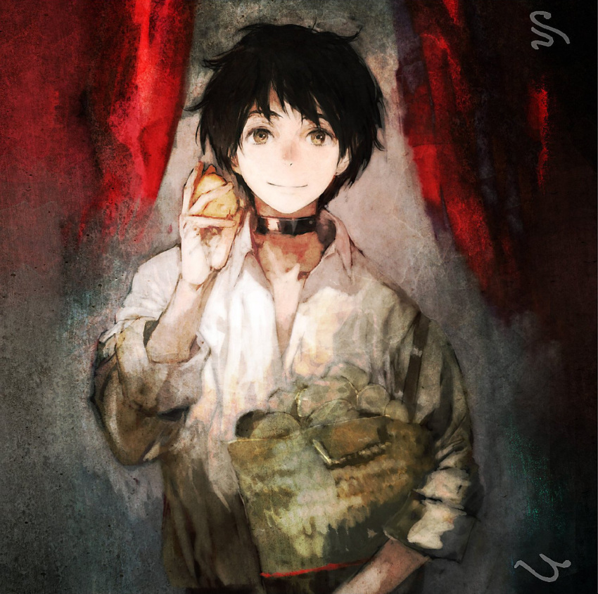 Safebooru - 1boy album cover basket black hair brown eyes choker cover ...