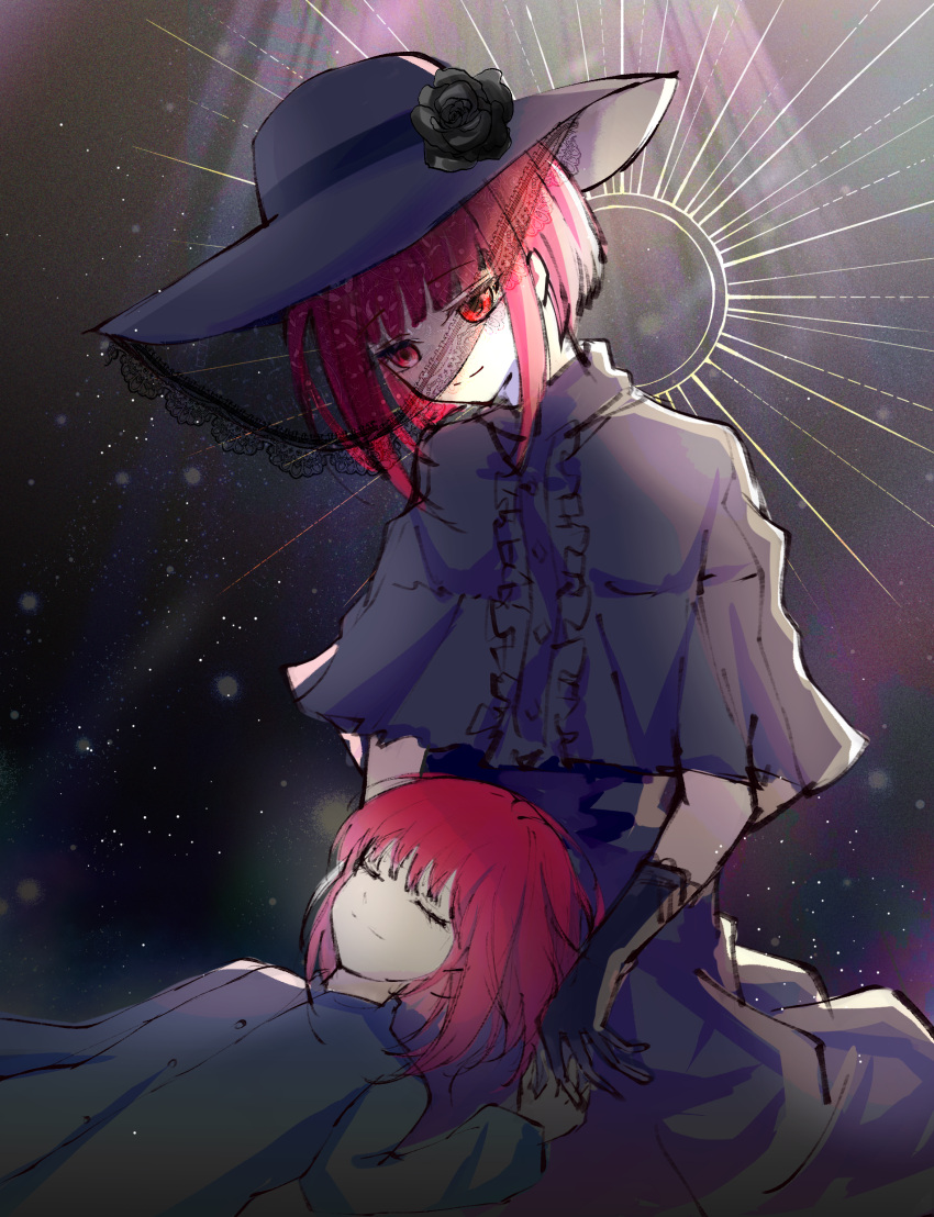 Safebooru - 2girls absurdres arima kana black background black dress black gloves black headwear ...