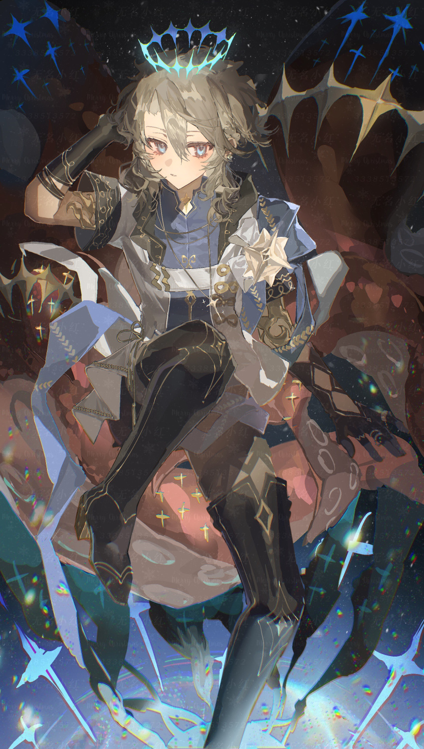 Safebooru - 1boy absurdres albedo (genshin impact) black footwear black gloves blue eyes blue ...