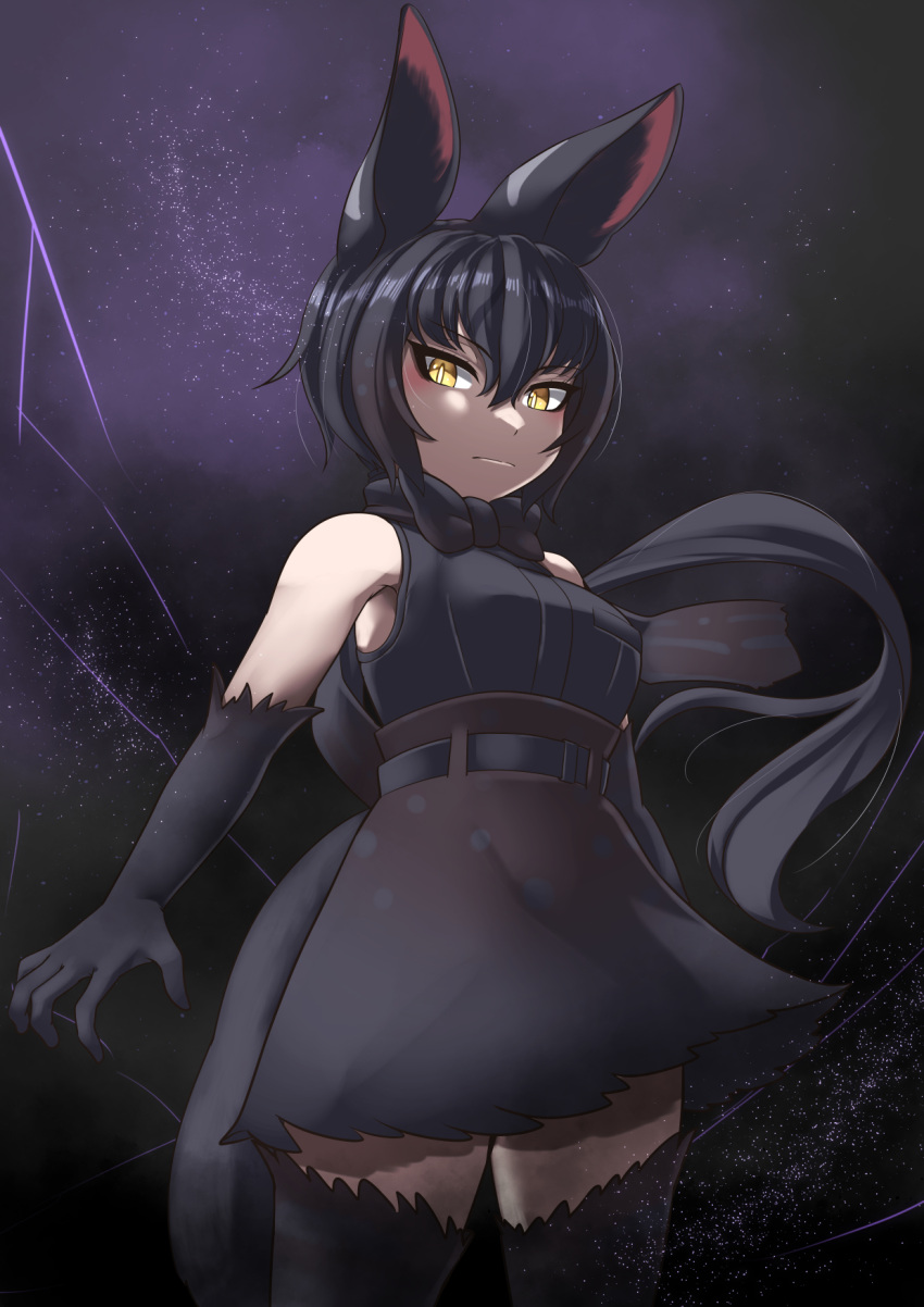 Safebooru - 1girl animal ears bare shoulders belt black hair black serval (kemono friends) bow ...