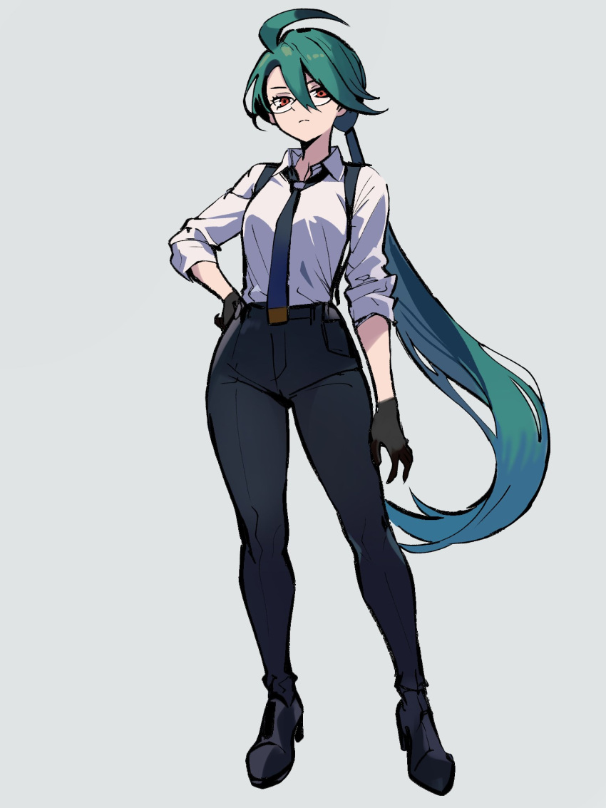 Safebooru - 1girl belt black footwear black gloves black pants closed mouth collared shirt ...