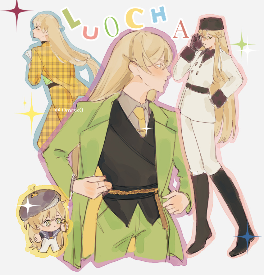 Safebooru - 1boy alternate costume black footwear black headwear black vest blonde hair ...