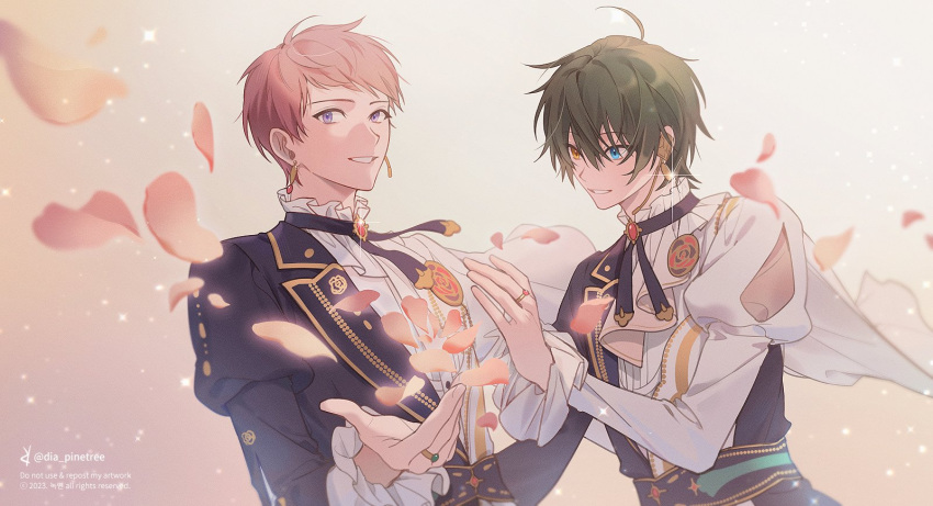Safebooru 2boys Black Hair Blue Eyes Brown Background Dia Pinetree 3431