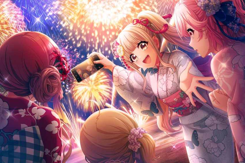 Safebooru - d4dj grey eyes grey hair long hair shiratori kurumi smile twintails yukata | 4512916