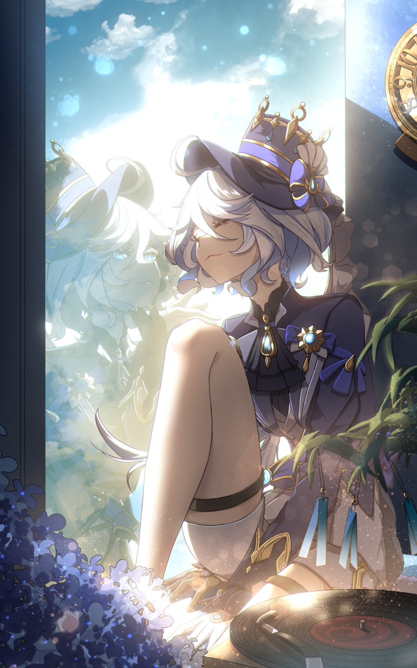 Safebooru - 1girl ascot black ascot black gloves blue eyes blue gemstone blue hair blue headwear ...