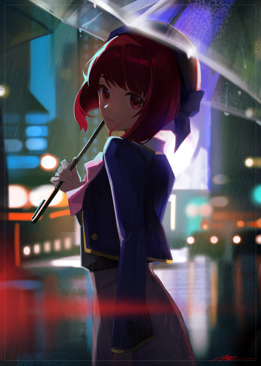 Safebooru - 1girl absurdres arima kana beret black sweater vest blue headwear blue vest bob cut ...