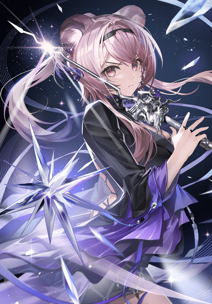 Safebooru - 1girl animal ears arknights black dress black hairband cowboy shot crystal dress ear ...