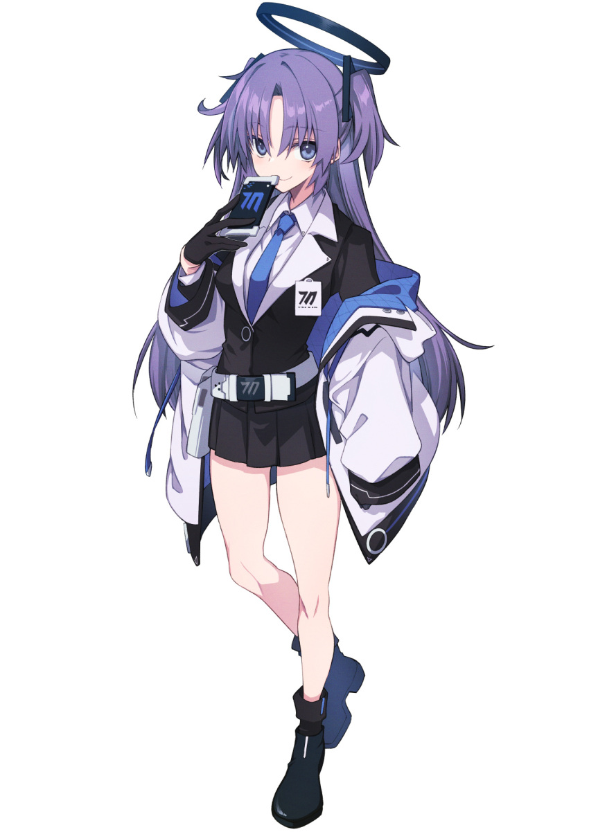 Safebooru - 10mo 1girl belt black footwear black gloves black jacket black skirt blue archive ...