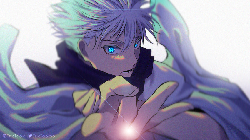 Safebooru - 1boy blue eyes gojou satoru hand gesture highres instagram ...