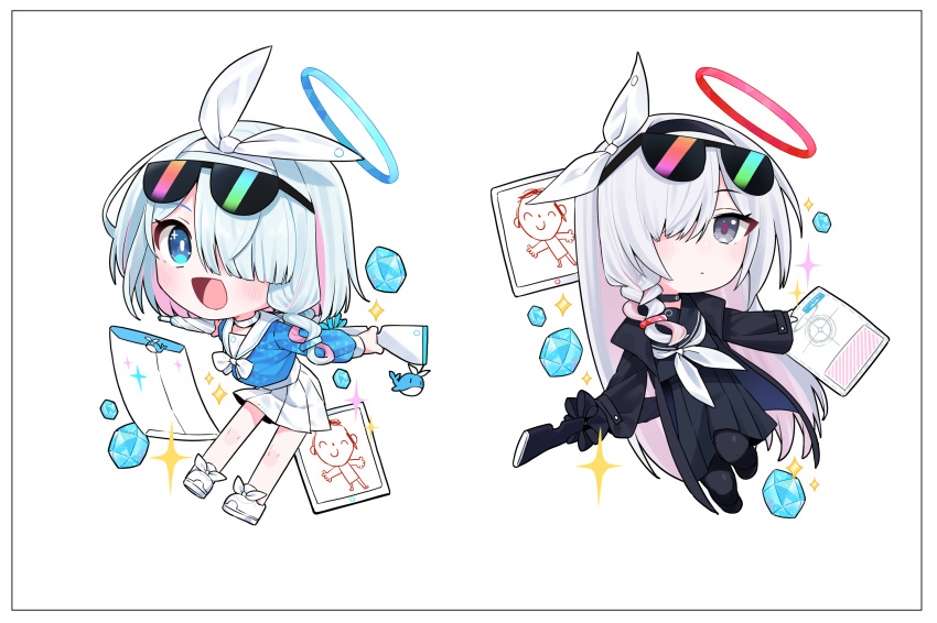 Safebooru - 2girls aqua hair arm behind back arona's sensei doodle ...