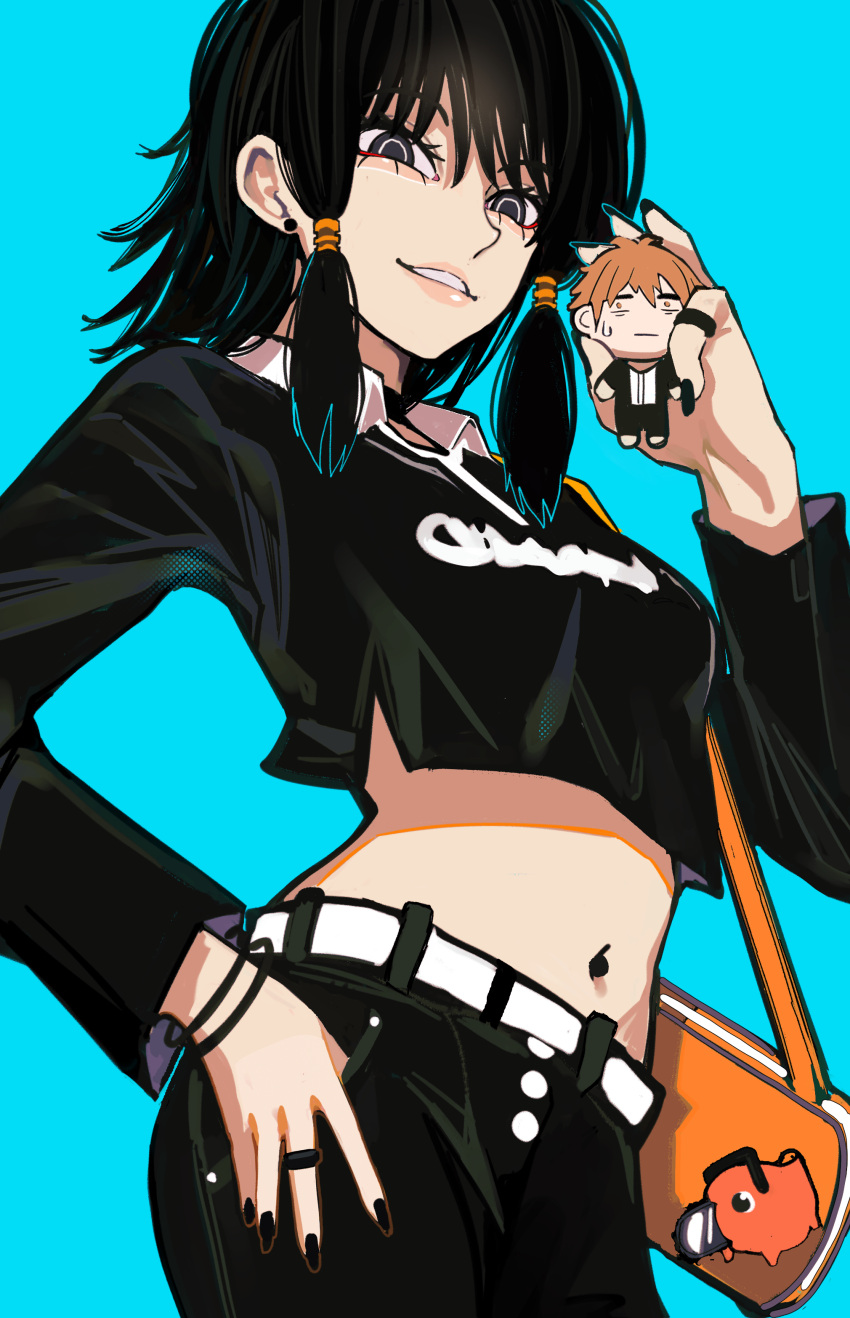 Safebooru - 1girl absurdres bag black eyes black hair black nails bracelet chainsaw man denji ...