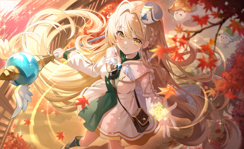 Safebooru - 1girl absurdres bag bishop (maplestory) blue gemstone braid ...