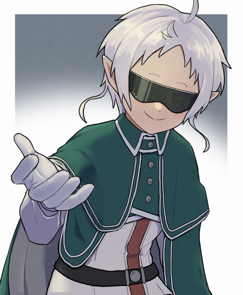 Safebooru - 1girl ahoge cloak closed mouth elf gloves green cloak ...