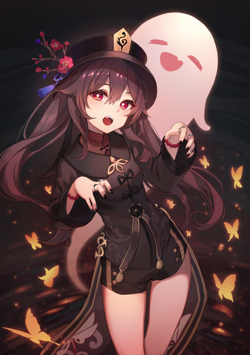 Safebooru - 1girl absurdres black headwear black nails black shorts boo tao (genshin impact ...