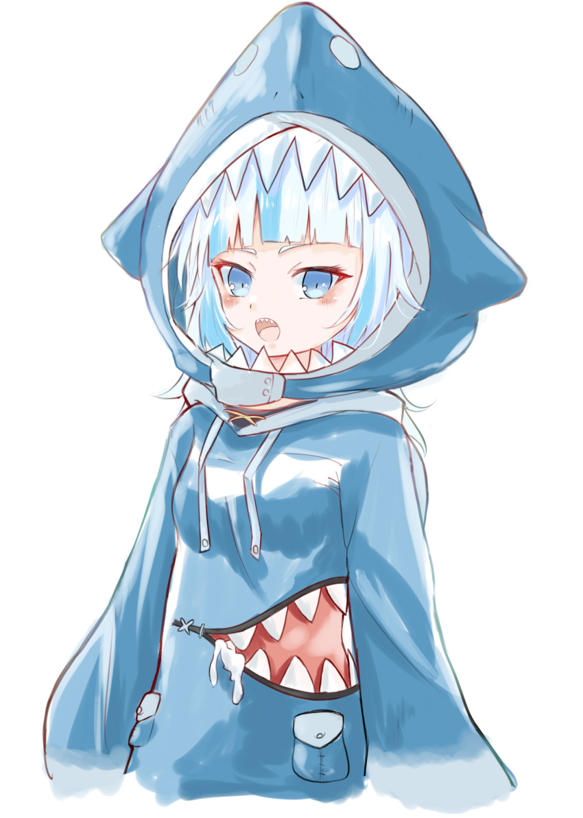 Safebooru - 1girl absurdres animal hood arukuru blue eyes blue hair blue hoodie blush cropped ...