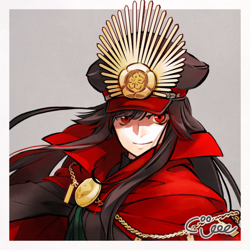 Safebooru - 1girl black hair border cape chain closed mouth coogee fate ...