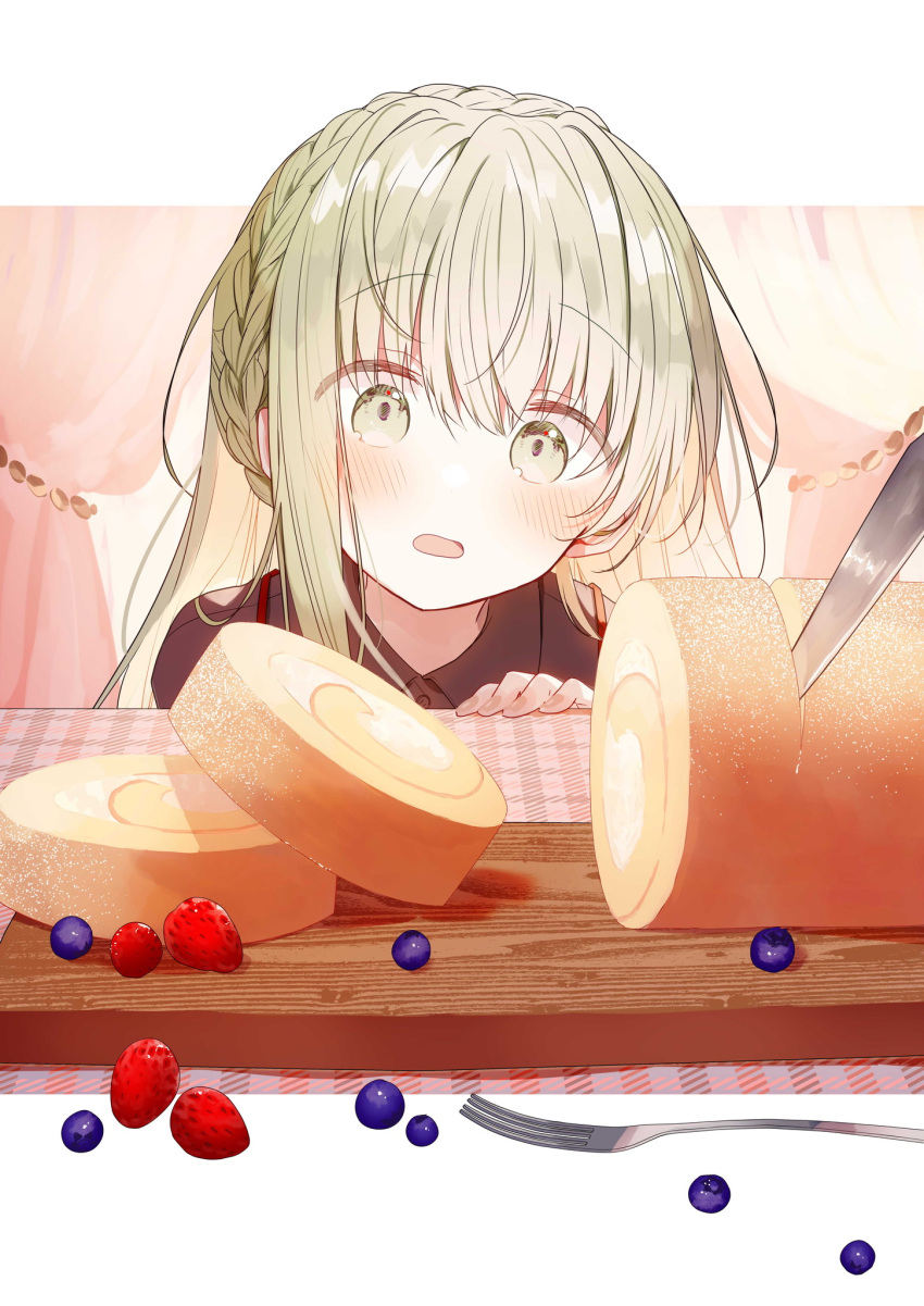 Safebooru - 1girl black shirt blueberry blush braid cake cecilia (shiro ...