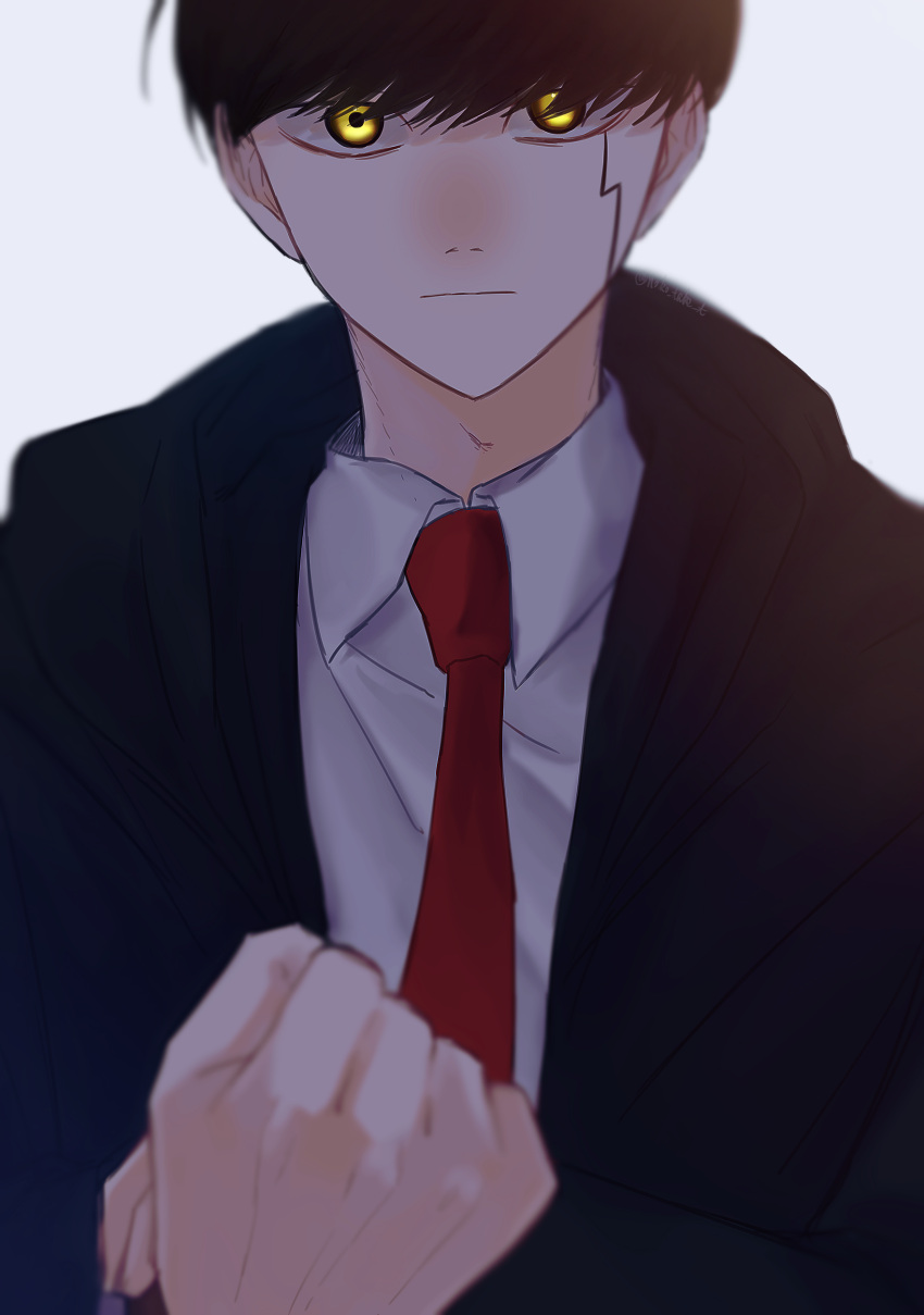 Safebooru - 1boy absurdres black hair black robe clenched hand collared shirt expressionless ...