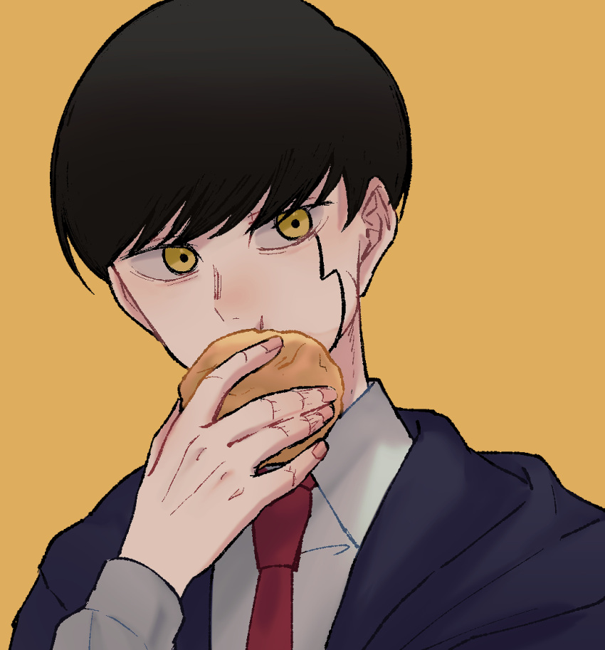 Safebooru - 1boy black hair black robe collared shirt cream puff eating ...