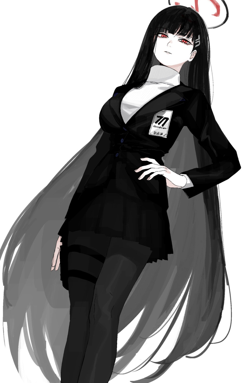 Safebooru - 1girl black hair black pantyhose black skirt blazer blue archive breasts bright ...