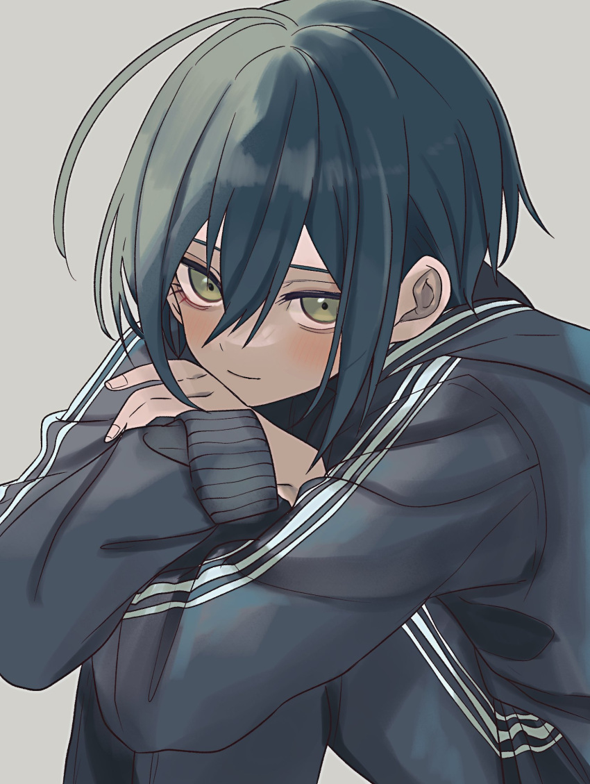 Safebooru - 1boy ahoge alternate costume black jacket black pants brown eyes closed mouth ...