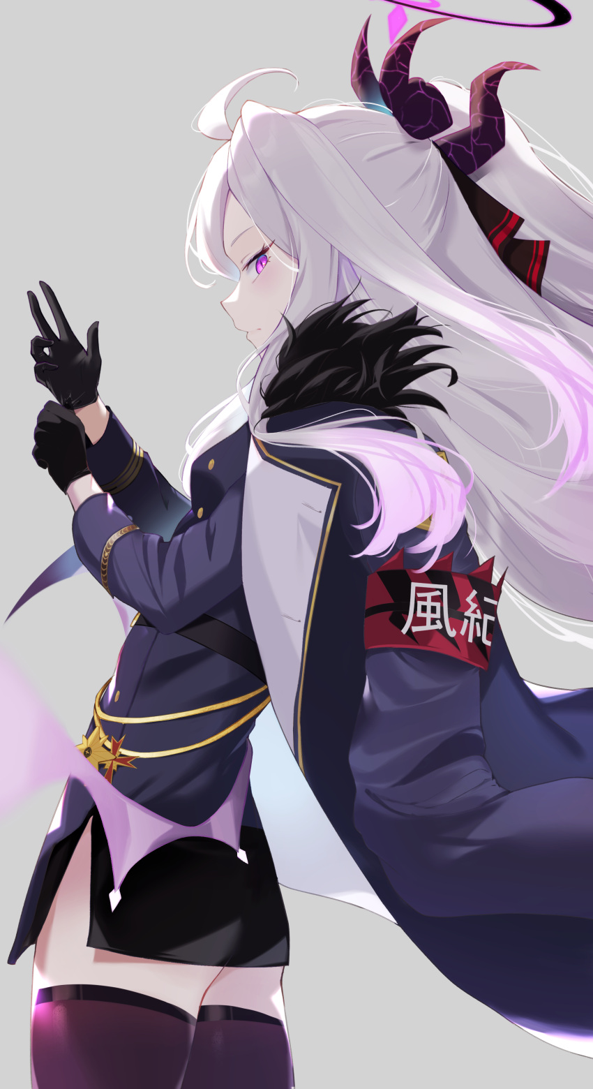 Safebooru - 1girl absurdres adjusting clothes adjusting gloves ahoge armband black coat black ...