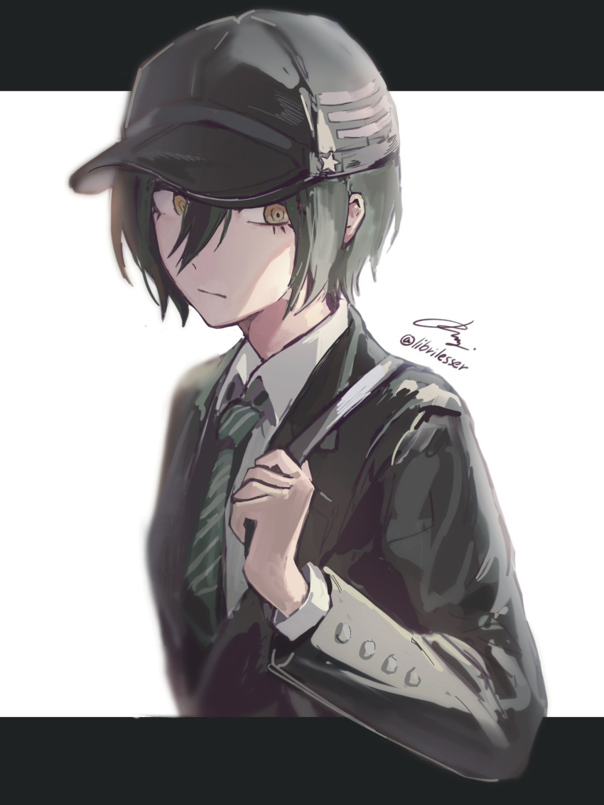 Safebooru - 1boy baseball cap black background black headwear brown ...