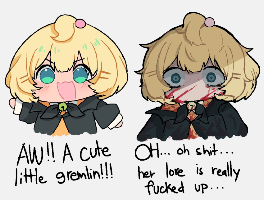 Safebooru - 1girl ahoge aqua eyes black robe blonde hair blood blood on ...