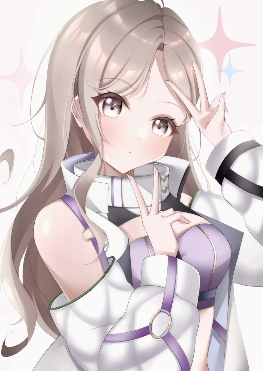 Safebooru - 1girl :o blush brown eyes crop top d4dj highres light brown hair long hair looking ...