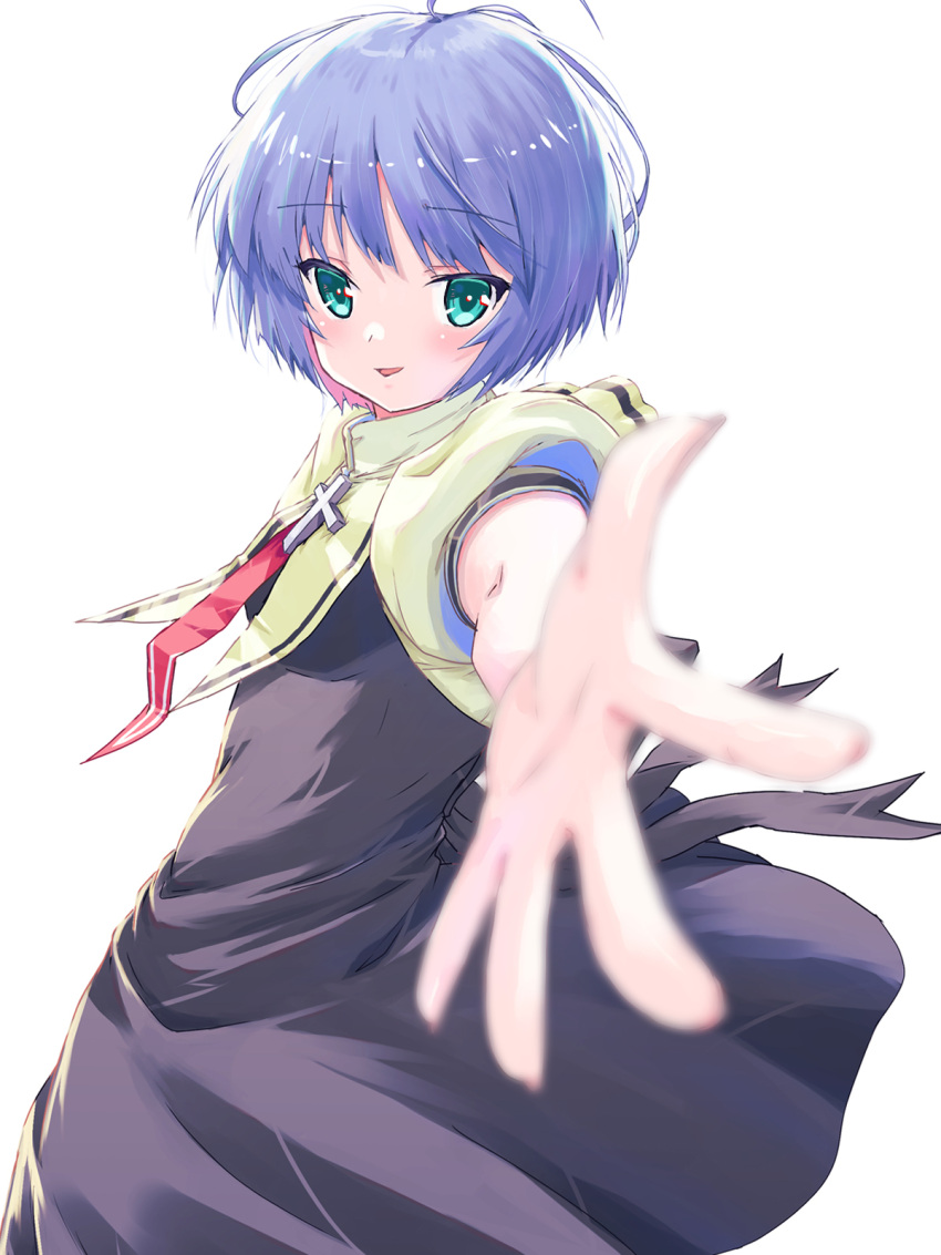 Safebooru - 1girl ahoge air (visual novel) akayama yukihe aqua eyes black dress blue hair blurry ...