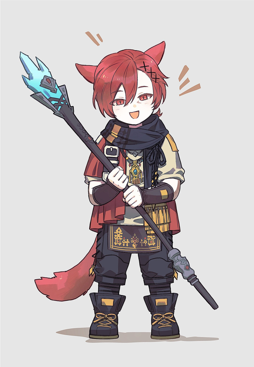 Safebooru - 1boy :d animal ears ankle boots black footwear black pants ...