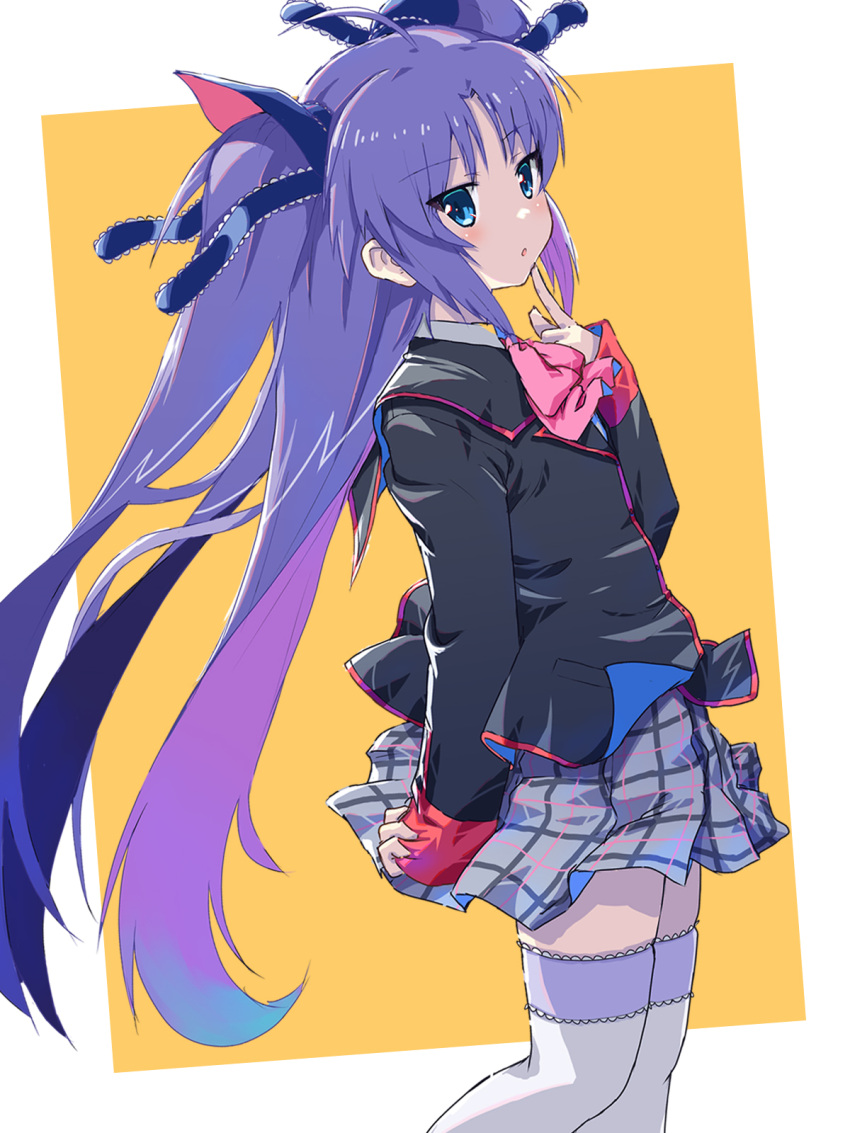 Safebooru - 1girl ahoge akayama yukihe arm at side black jacket blue eyes blue ribbon blush ...