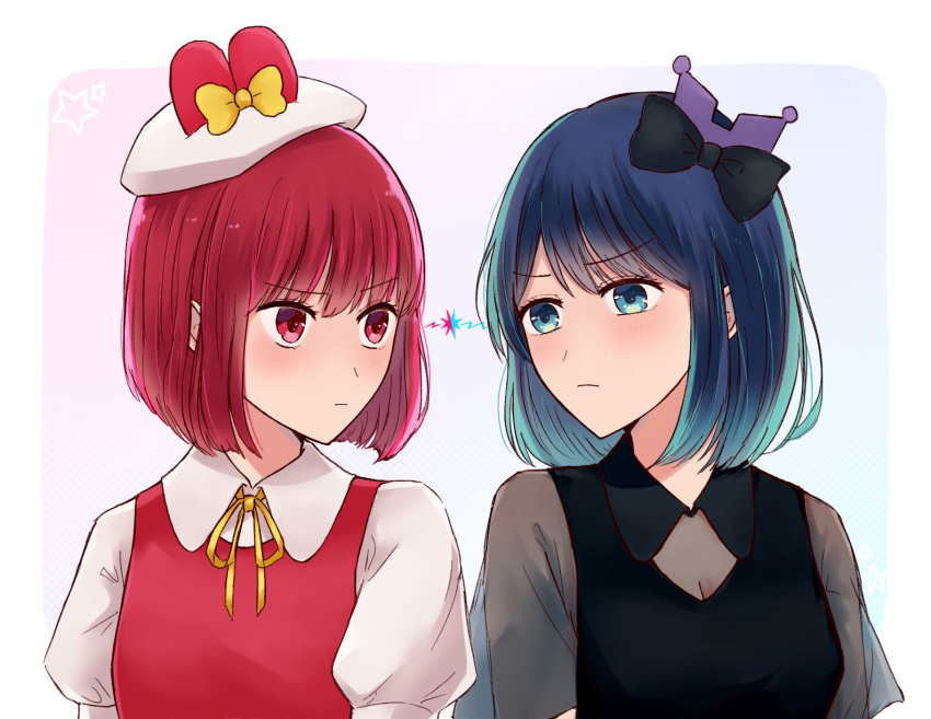 Safebooru - 2girls a15pberryh arima kana beret black dress black ribbon blue eyes blue hair bob ...