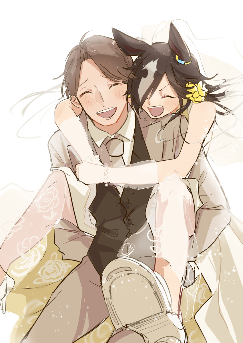 Safebooru - 1boy 1girl ^ ^ absurdres an oath to my dear challengers (umamusume) animal ears bare ...