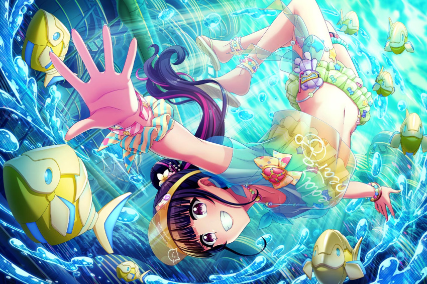 Safebooru - bikini black hair d4dj kaibara michiru long hair smile violet eyes | 4529470