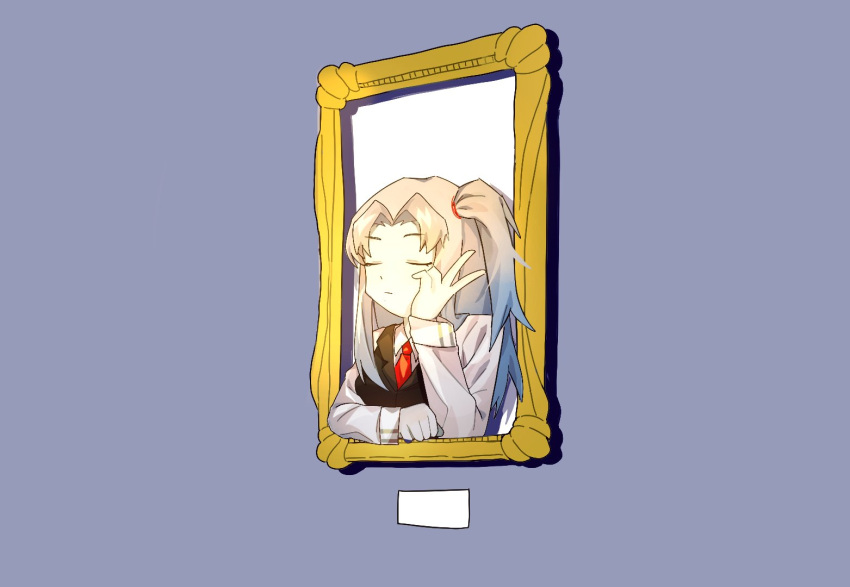 Safebooru - 1000-nen ikiteru (vocaloid) 1girl angela (project moon) black vest blue hair closed ...