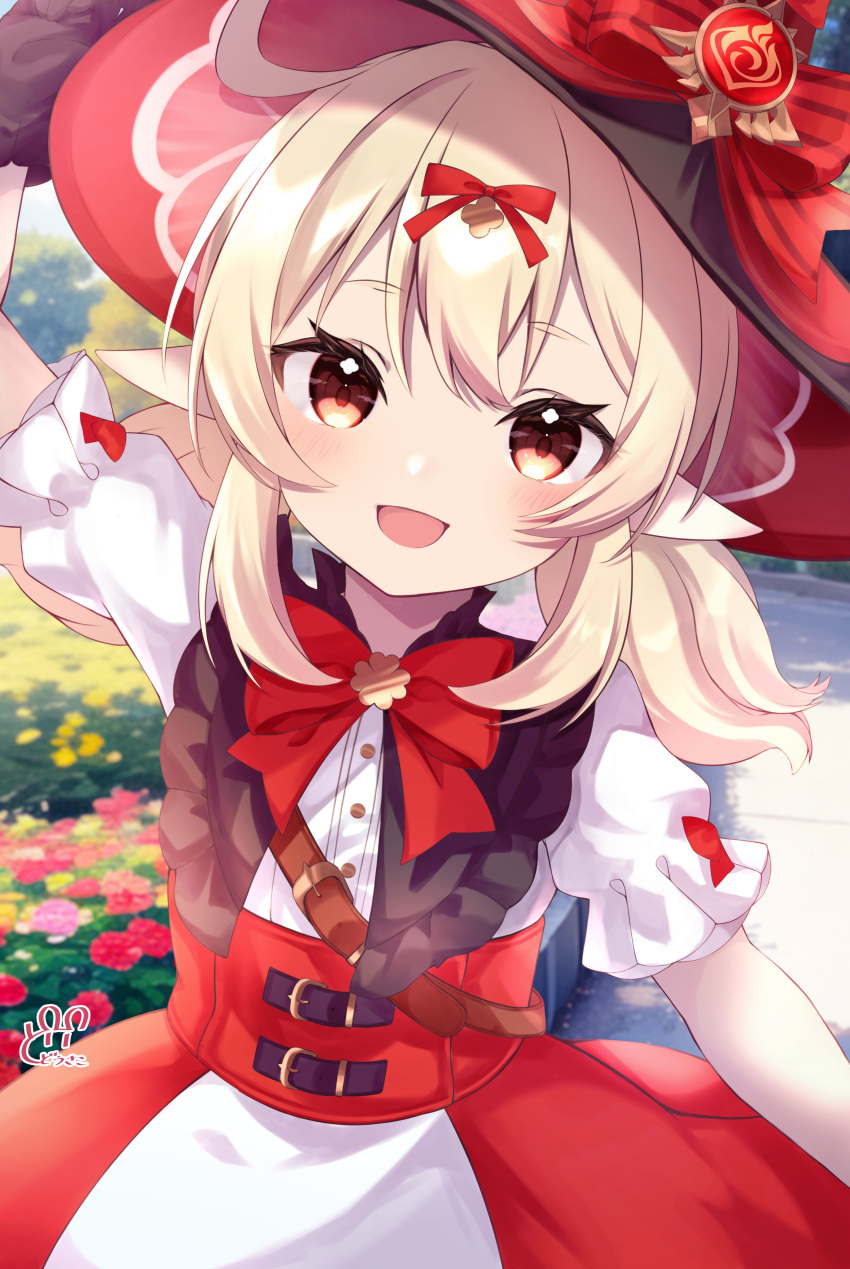 Safebooru - 1girl :d absurdres adjusting clothes adjusting headwear ahoge backpack bag belt ...